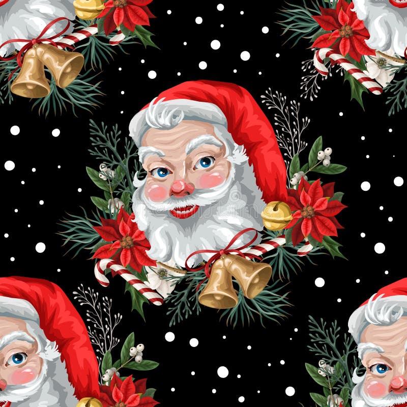 Seamless Pattern with Santa Claus Face. Vector. Stock Vector ...