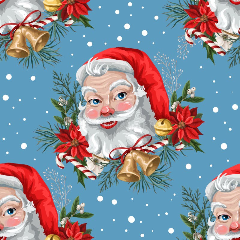 Seamless Pattern with Santa Claus Face. Vector. Stock Vector ...