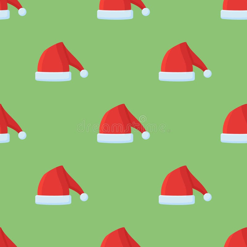 Seamless Pattern with Santa Claus Hat on Green Background Stock Vector ...
