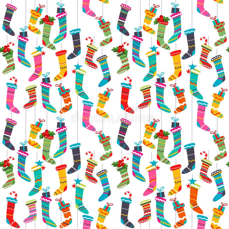 Seamless Pattern with Santa Socks Stock Illustration - Illustration of ...