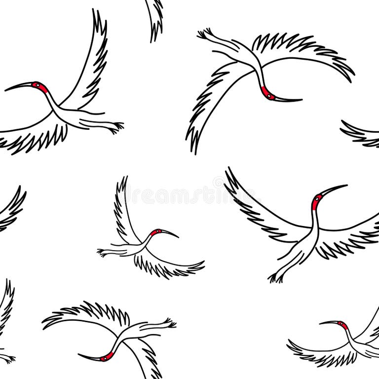 Seamless Pattern Sarus Crane Bird Stock Illustrations – 4 Seamless ...