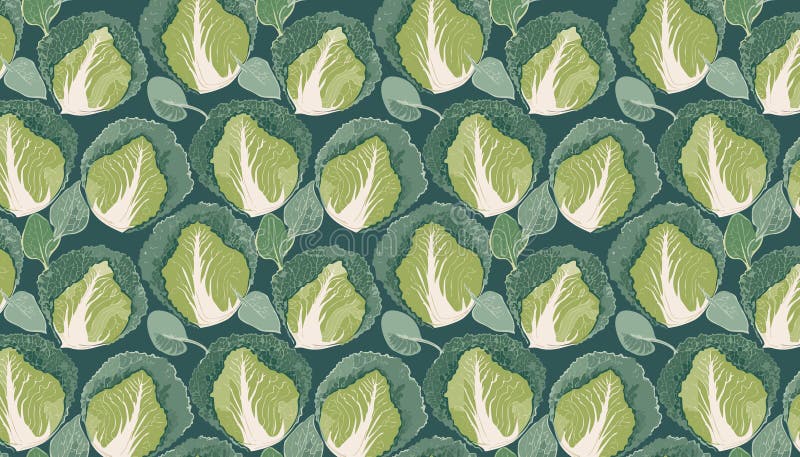 Seamless Pattern with Savoy Cabbage Leaves. Vector Illustration in ...