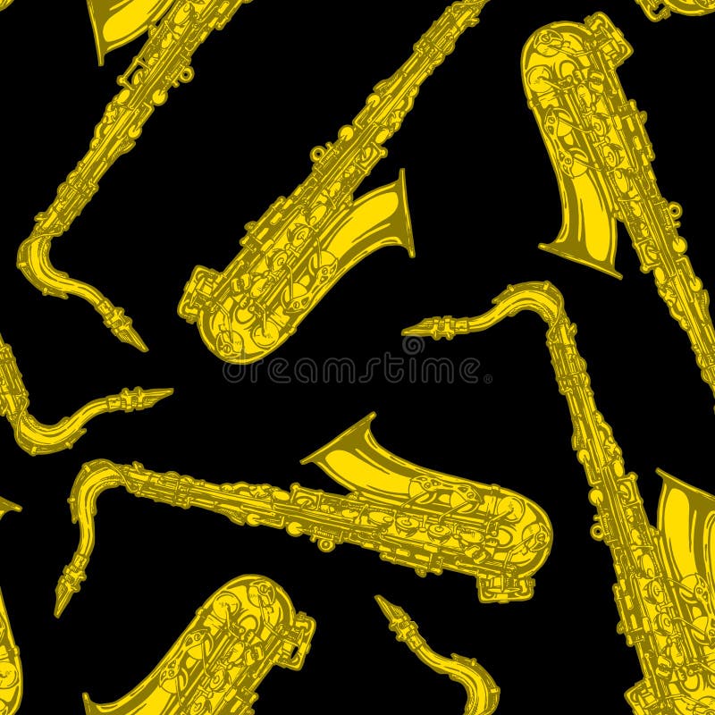 Seamless Pattern with Saxophone Stock Vector - Illustration of retro ...
