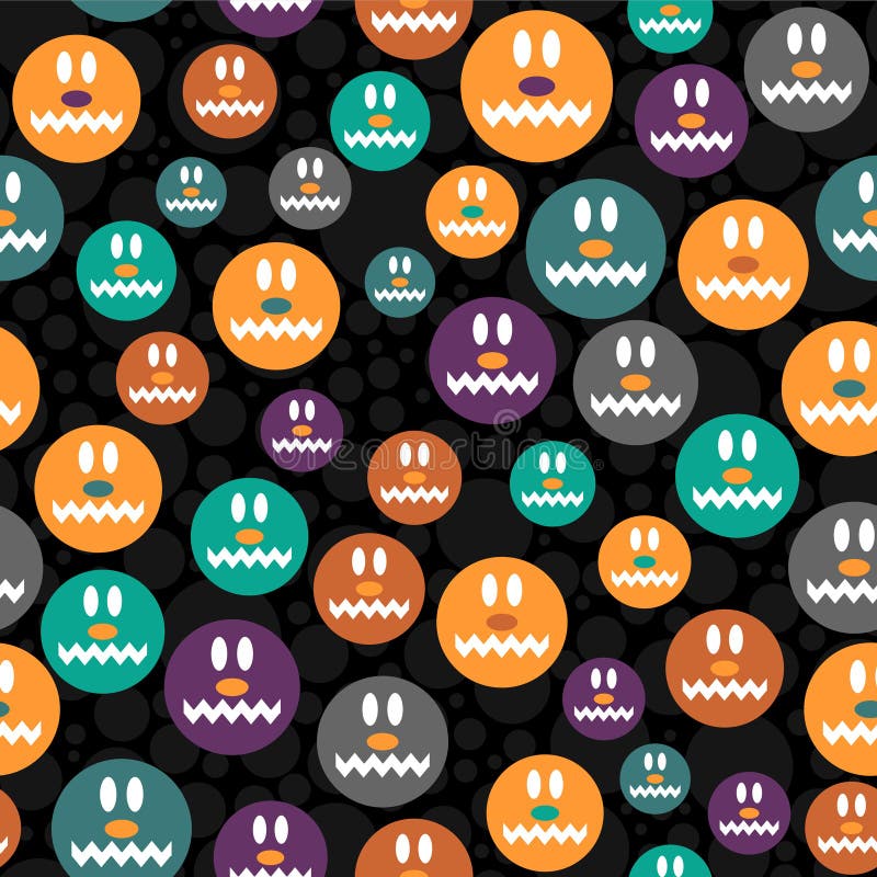 Seamless Pattern with Scary Faces Stock Vector - Illustration of sweet ...