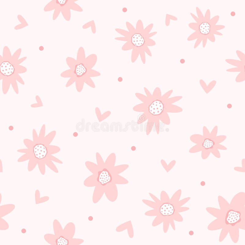 Seamless Pattern with Scattered Flowers, Hearts and Dots. Cute Girly ...