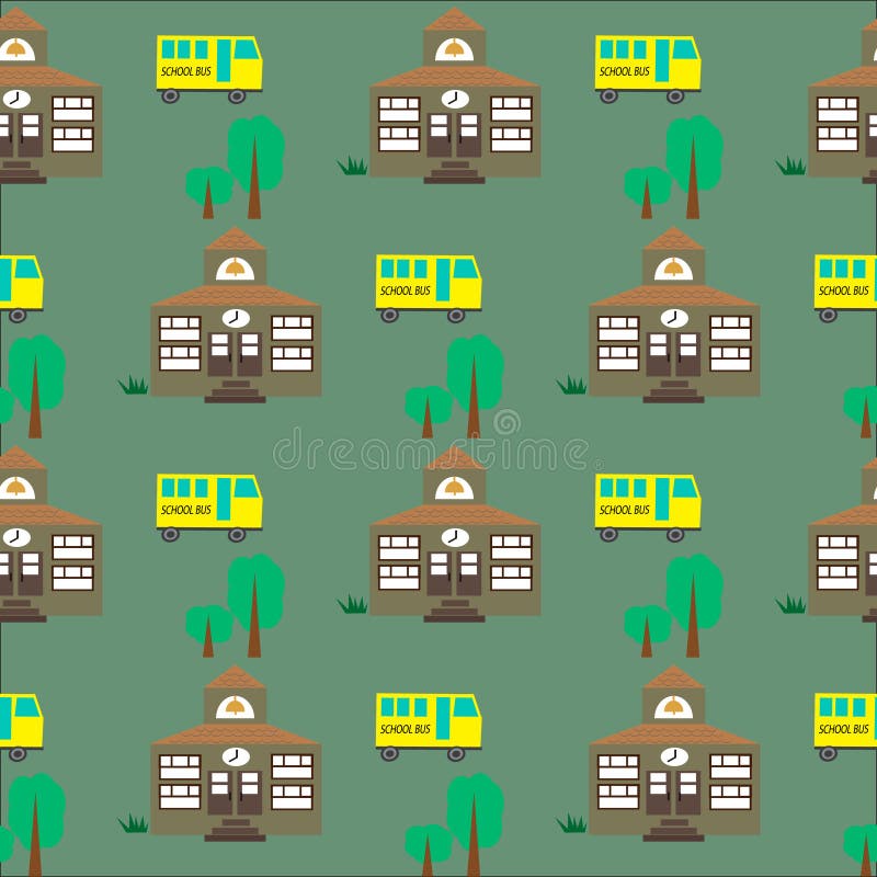Seamless Pattern with School Building and Bus Stock Vector ...