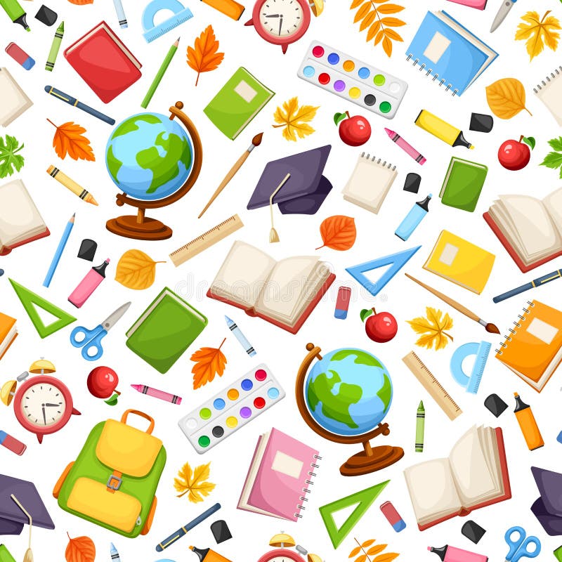 Seamless Pattern With School Supplies. Vector Illustration. Stock ...