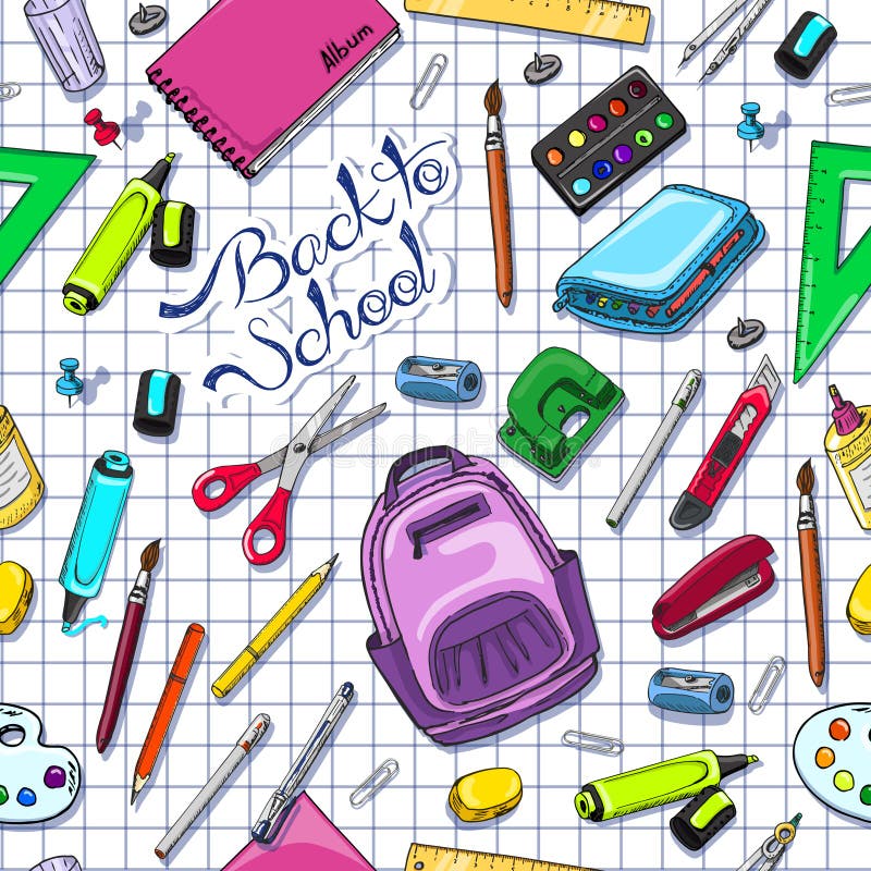 Seamless Pattern with School Supplies Stock Vector - Illustration of ...