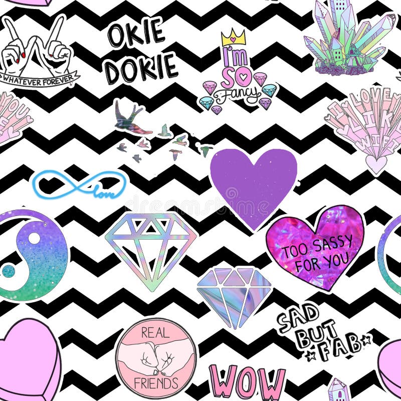 Seamless Pattern of Scrapbook Stickers Stock Illustration ...