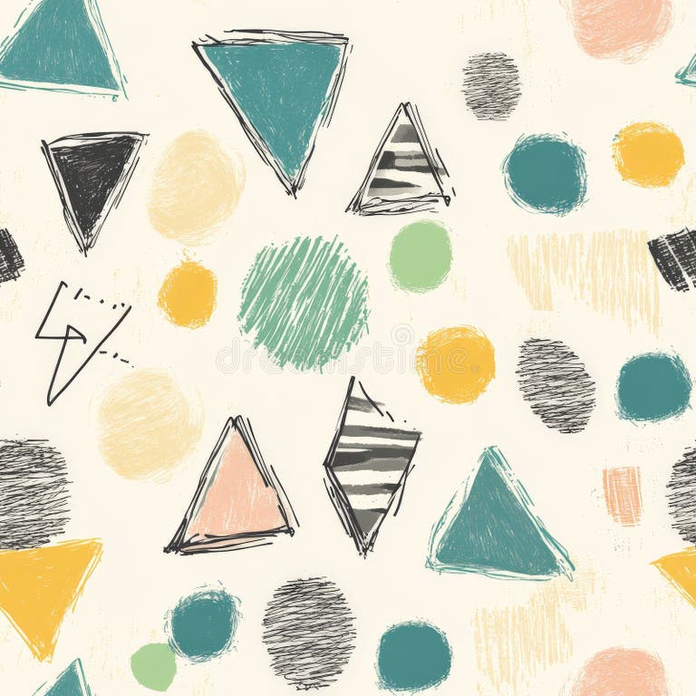 A Seamless Pattern of Scribbled Triangles, Circles, and Squares in a ...