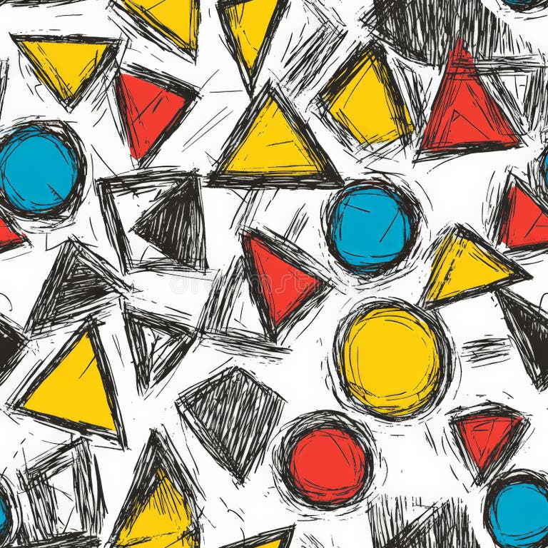 A Seamless Pattern of Scribbled Triangles, Circles, and Squares in a ...