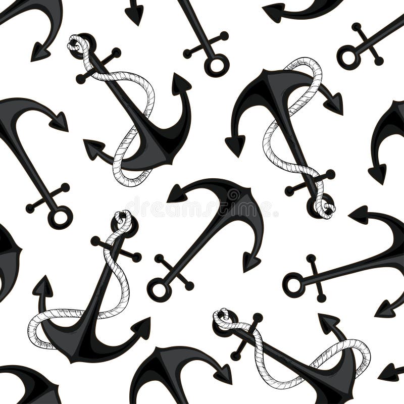 Seamless Pattern of Sea Anchors Stock Vector - Illustration of drawn ...