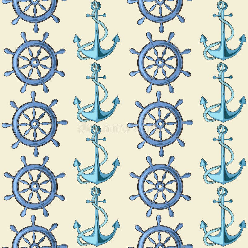Seamless Pattern of Sea Anchors and Wheels Stock Vector - Illustration ...