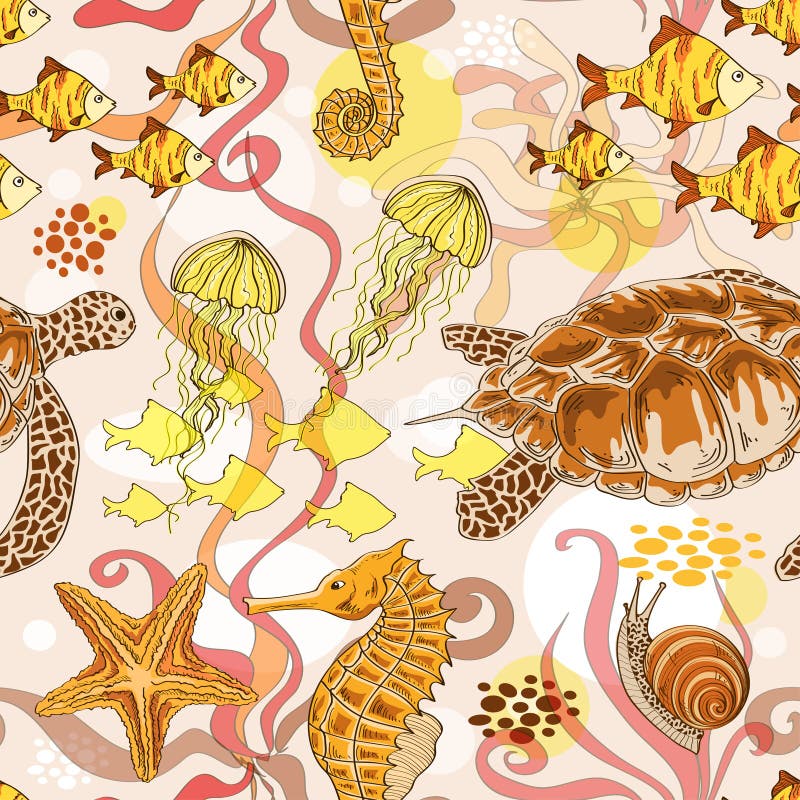 Seamless Pattern of Sea Animals Stock Vector - Illustration of nature ...