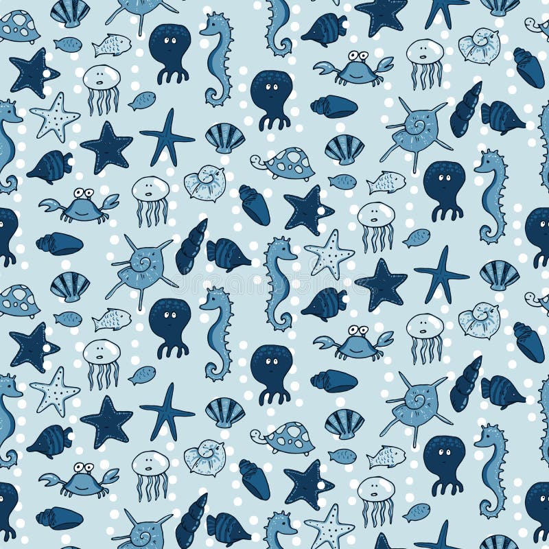 Seamless Pattern with Sea Animals Stock Illustration - Illustration of ...