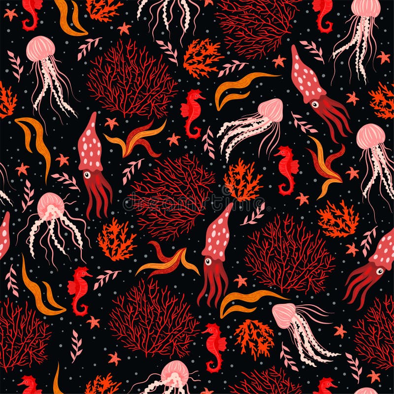 Seamless Pattern with Sea Animals. Vector Graphics Stock Illustration ...