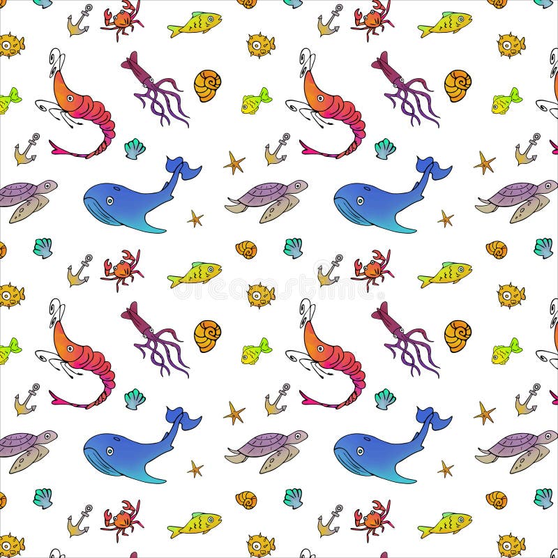 Seamless Pattern with Sea Creatures Stock Illustration - Illustration ...