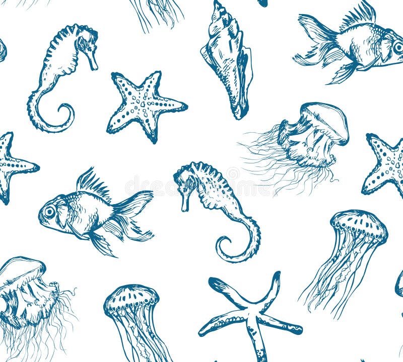 Sea Creatures Collection Seamless Pattern Stock Illustrations – 318 Sea ...