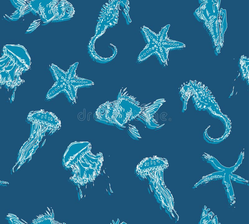 Sea Creatures Collection Seamless Pattern Stock Illustrations – 274 Sea ...