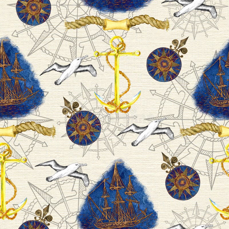 Seamless Pattern with Sea Design Elements 1 Stock Illustration ...