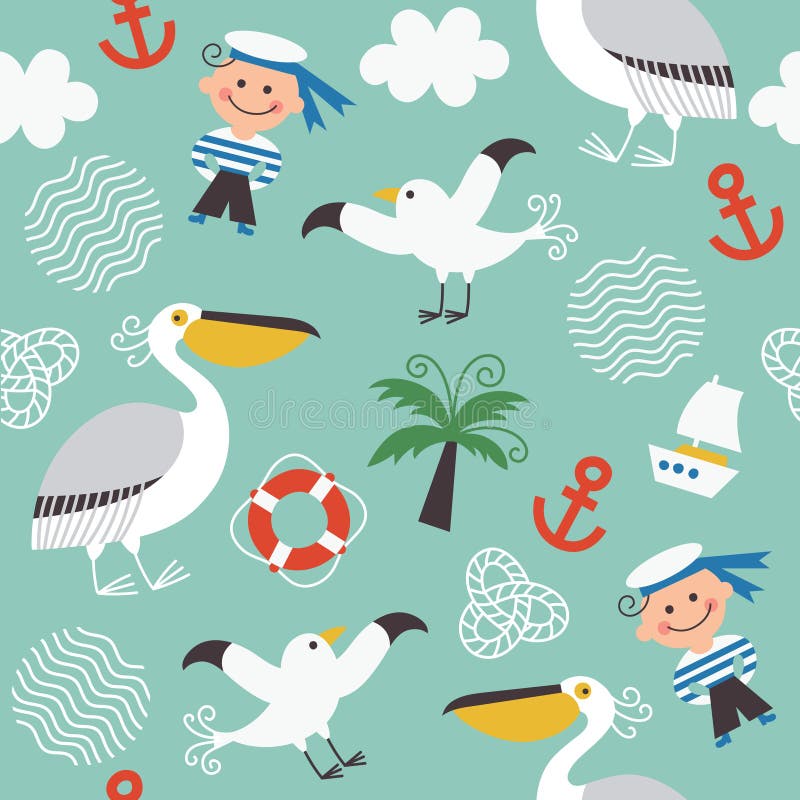 Seamless Pattern with Sea Elements Stock Vector - Illustration of ...