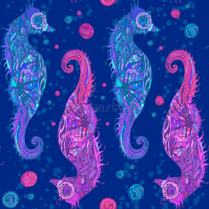 Seamless Pattern Sea Horse. Stock Vector - Illustration of living, fish ...