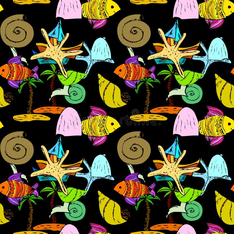 Seamless Pattern with Sea Motifs. Stock Vector - Illustration of ...