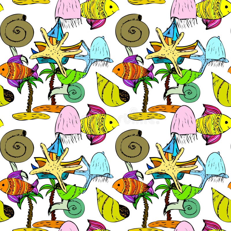 Seamless Pattern with Sea Motifs. Stock Vector - Illustration of ...