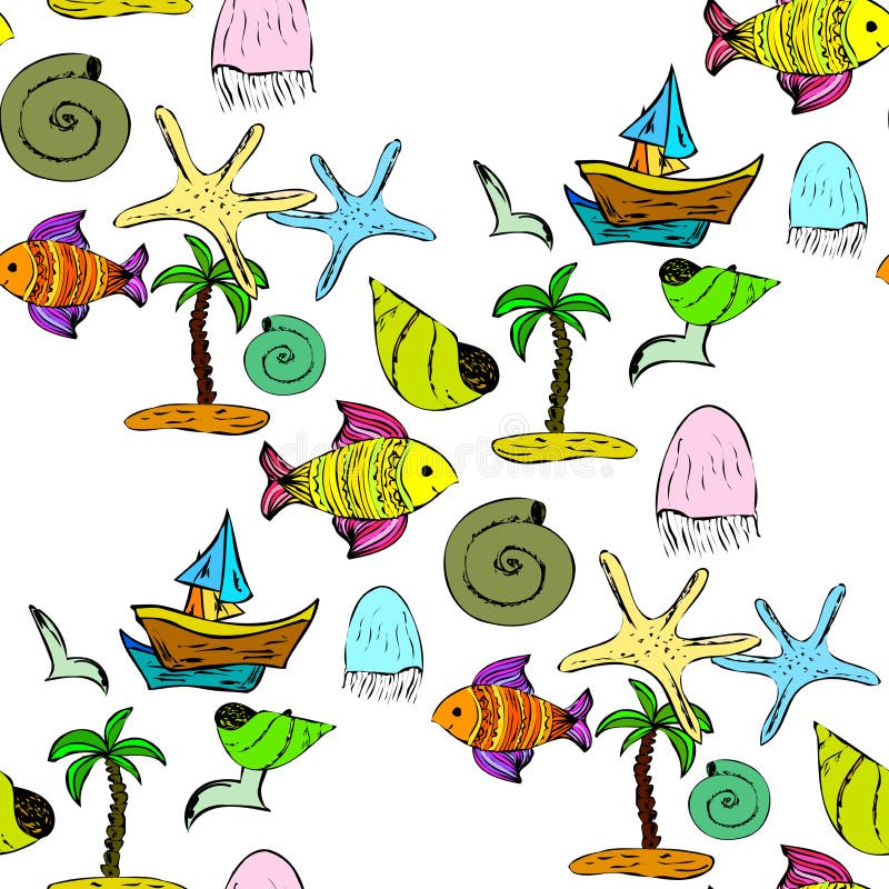 Seamless Pattern with Sea Motifs. Stock Vector - Illustration of ...