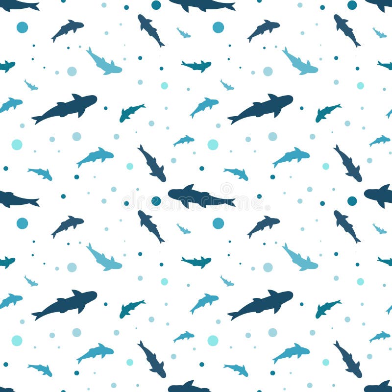 Seamless Pattern, Sea Sharks on a White Background with Dots. Print ...