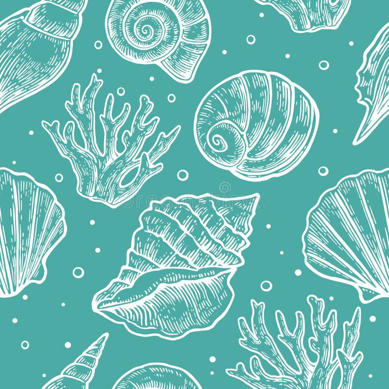 Seamless Pattern Sea Shell. Vector Engraving Vintage Illustrations ...