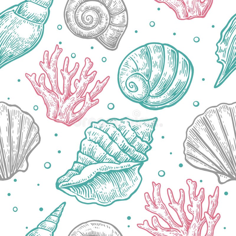 Seamless Pattern Sea Shell. Vector Engraving Vintage Illustrations ...