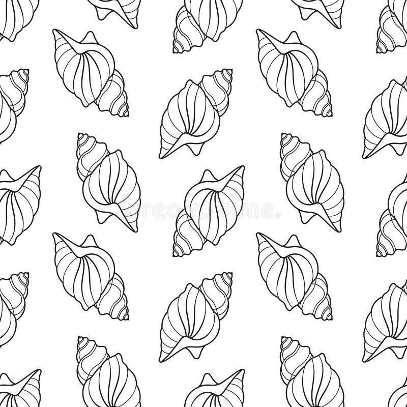 Seamless Pattern of Sea Shells. Black Outline of Seashells on a White ...