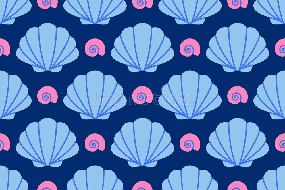 Seamless Pattern with Sea Shells Hand Drawn Trendy Flat Style Seashell ...