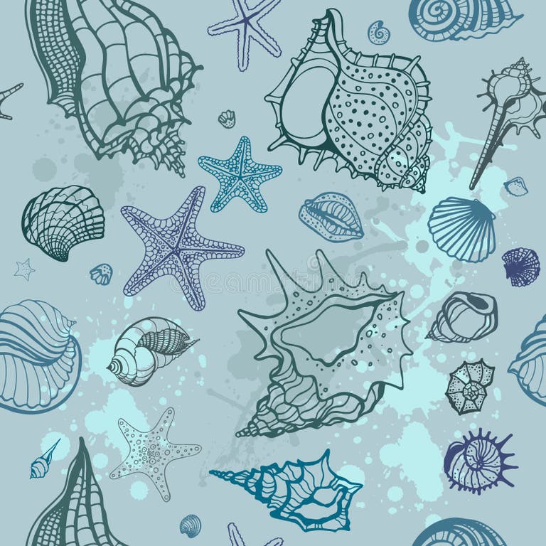 Seamless Pattern of Sea Shells Stock Vector - Illustration of backdrop ...