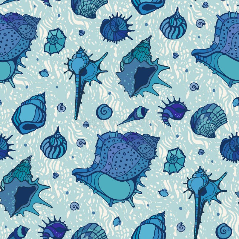 Seamless Pattern of Sea Shells Stock Vector - Illustration of graphic ...