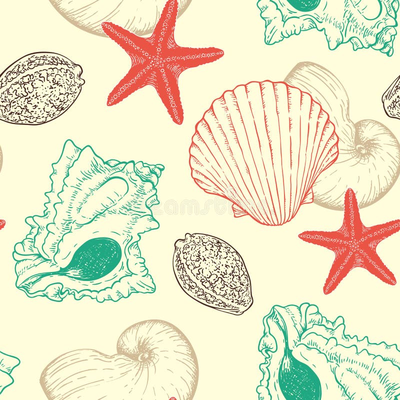 Seamless Pattern with Sea Shells Stock Vector - Illustration of design ...