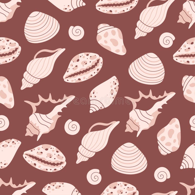 Seamless Pattern with Sea Shells, Mollusks, Sea Snails. Tropical Beach ...