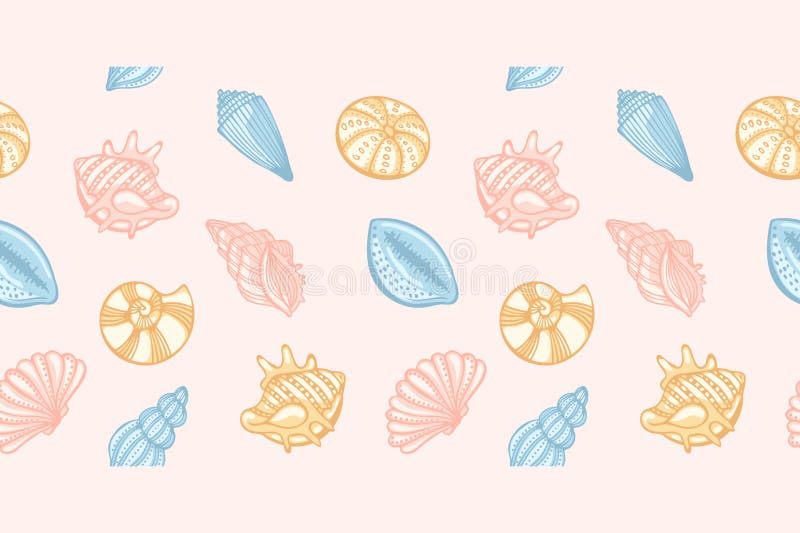 Seamless Pattern of Sea Shells in Pastel Colors on a Pale Pink ...