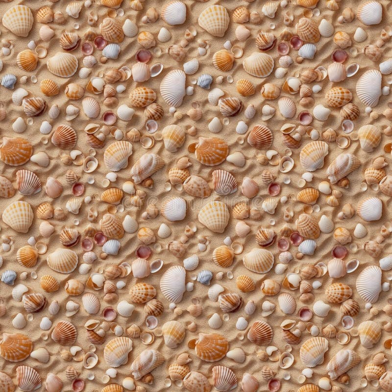 Seamless Pattern: Sea Shells and Pebbles on the Sand. Realistic 3D ...