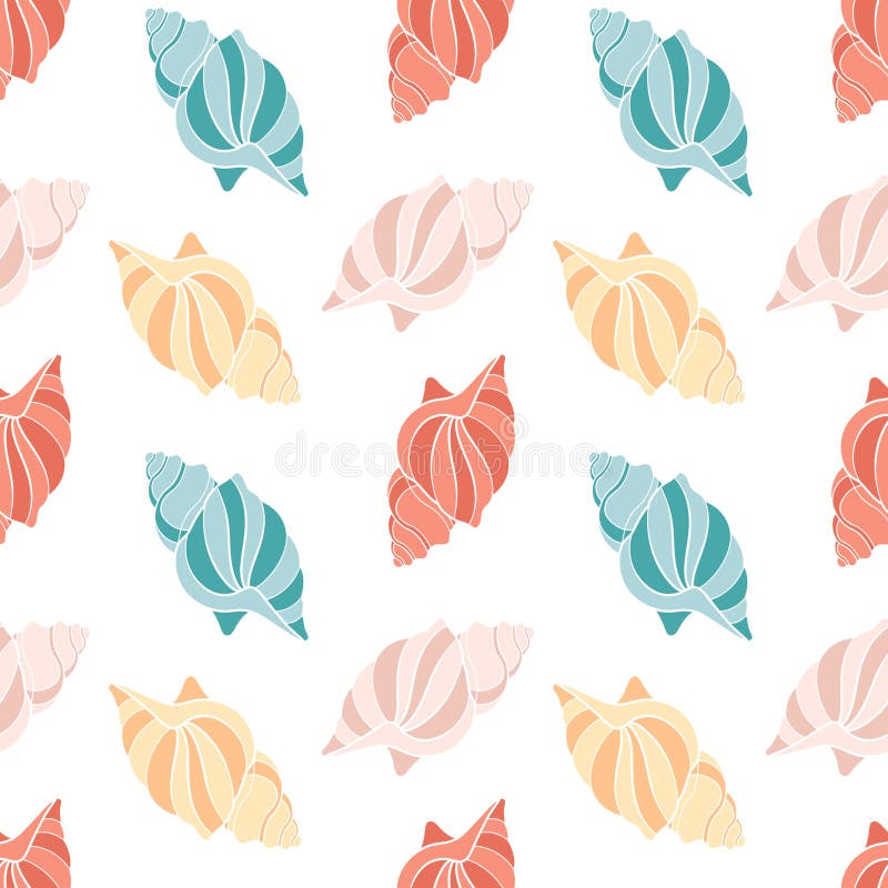 Seamless Pattern of Sea Shells. Seashells of Pastel Colors on a White ...