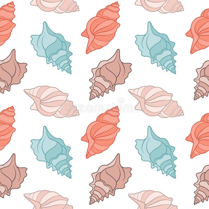 Seamless Pattern of Sea Shells. Seashells of Pastel Colors on a White ...