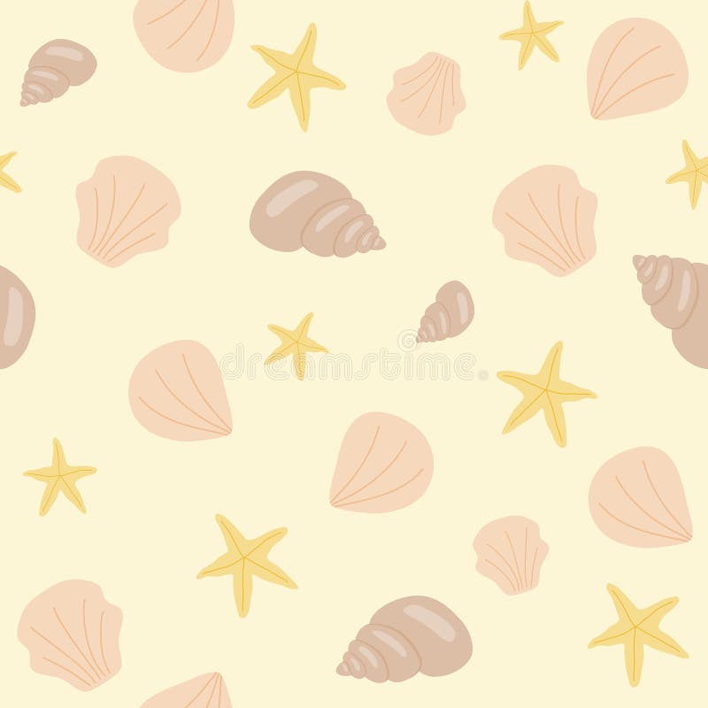 Seamless Pattern with Sea Shells and Sea Stars, Flat Vector Stock ...