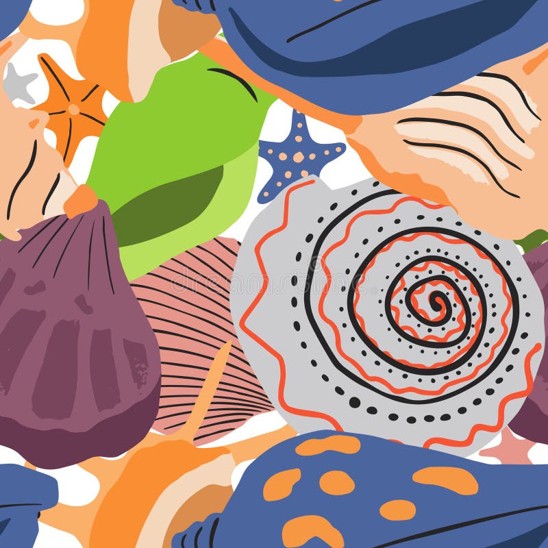 Underwater Sea Shells and Star Pattern. Ocean Seamless Texture Stock ...