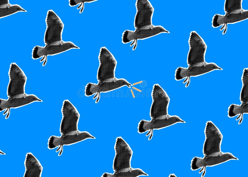 Seamless Pattern with a Seagull on a Blue Background. Screaming Seagull ...
