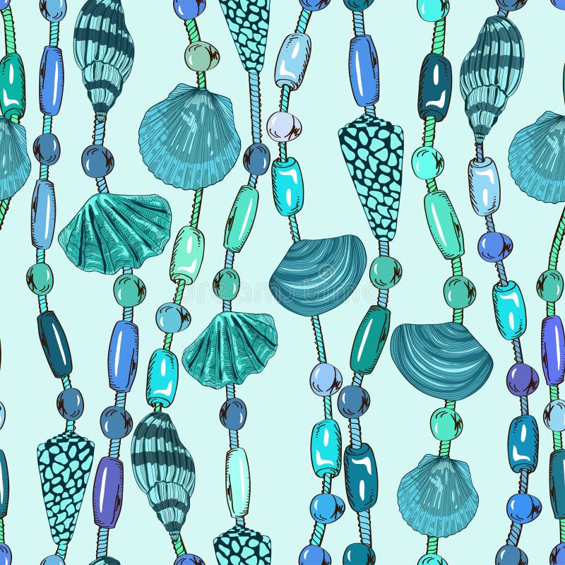 Seamless Pattern of Seashell Jewelry Stock Vector - Illustration of ...