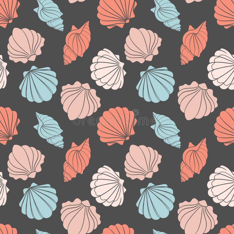 Seamless Pattern from Seashells. Seashells in Pastel Colors on a Gray ...