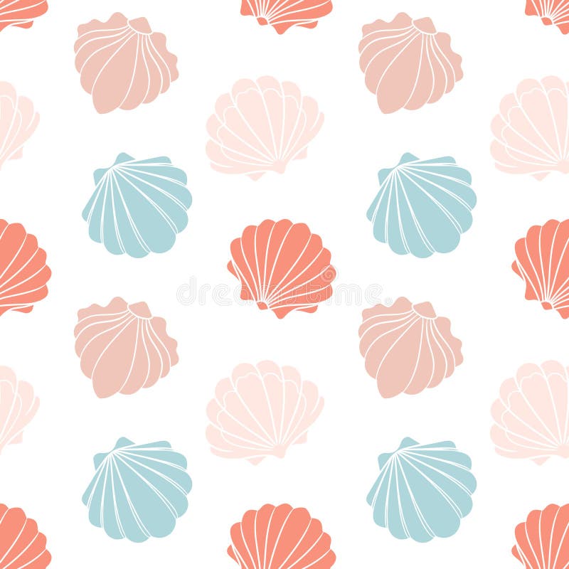 Seamless Pattern from Seashells. Seashells in Pastel Colors on a White ...