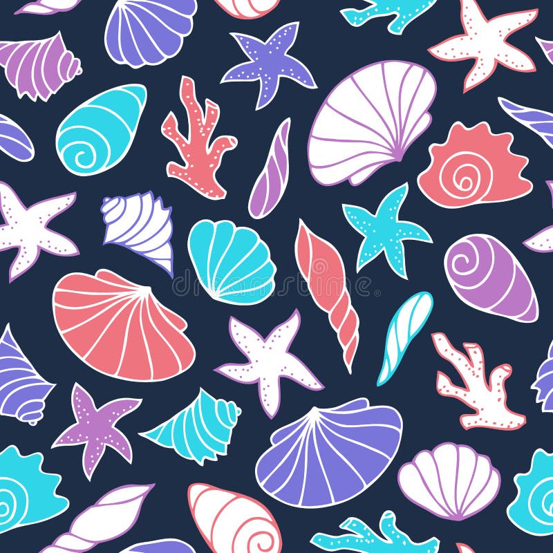 Ocean Seamless Pattern with Colorful Seashells Stock Vector ...