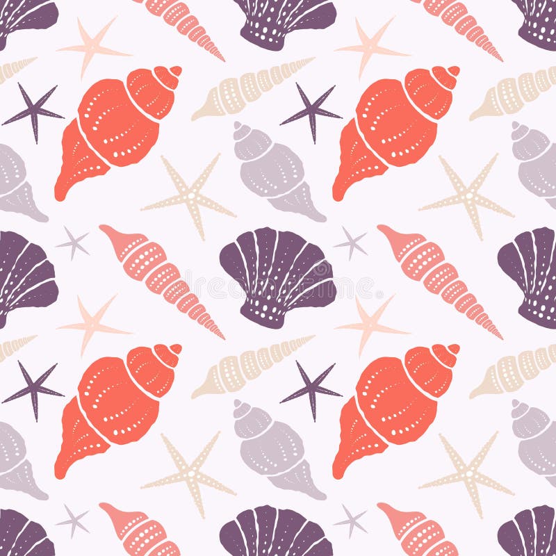 Seamless Pattern With Seashells And Starfish Stock Illustration ...